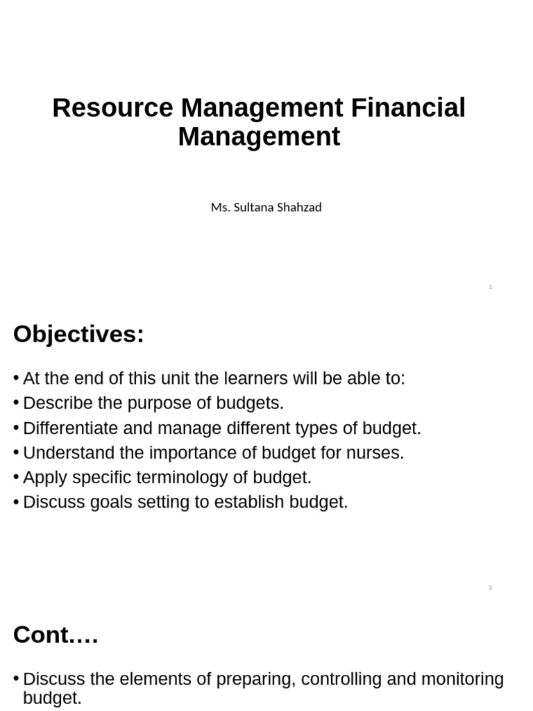 Resource Management Financial Management | PDF | Budget | Government ...