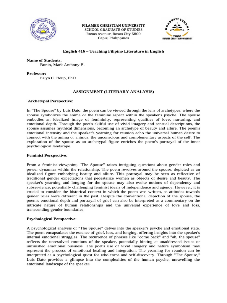 Eng. 416 - Assignment (Bunio - Mark - Anthony - B. | PDF | Psychology