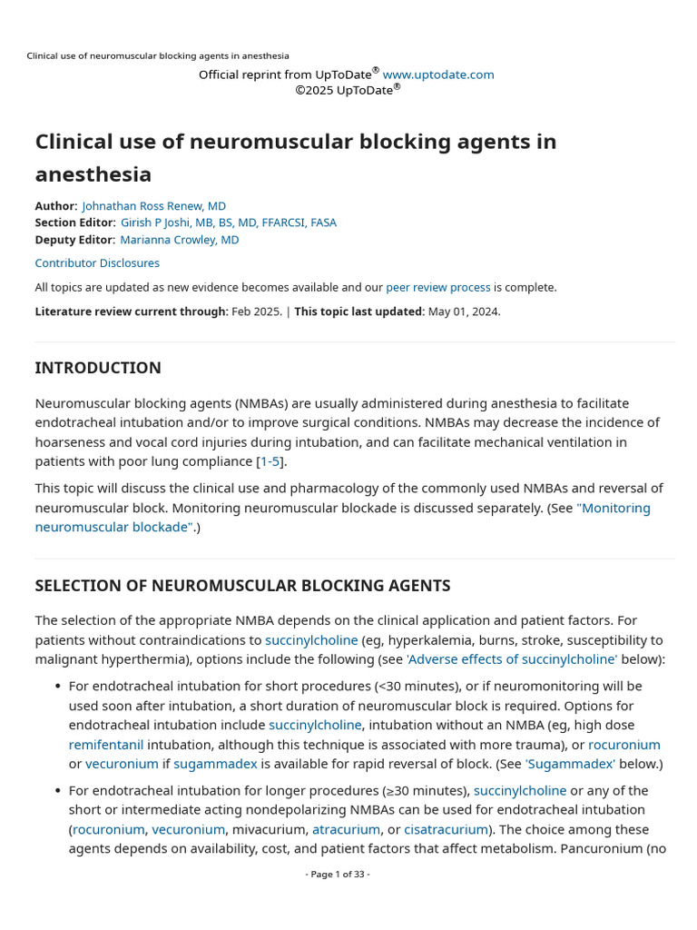 Neuromuscular Blocking Agents in Anesthesia | PDF | Anesthesia ...