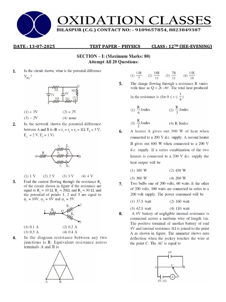 JEE 12th Test Papers: Physics, Chemistry, Math | PDF | Chess | Chemistry