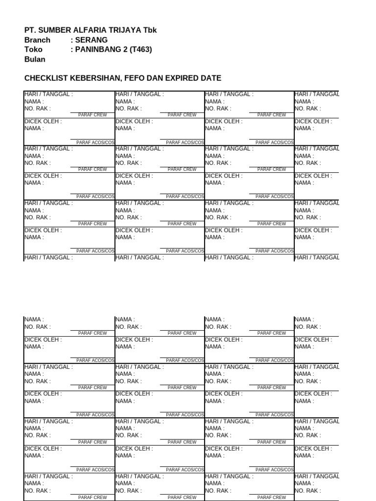 Checklist Kebersihan | PDF