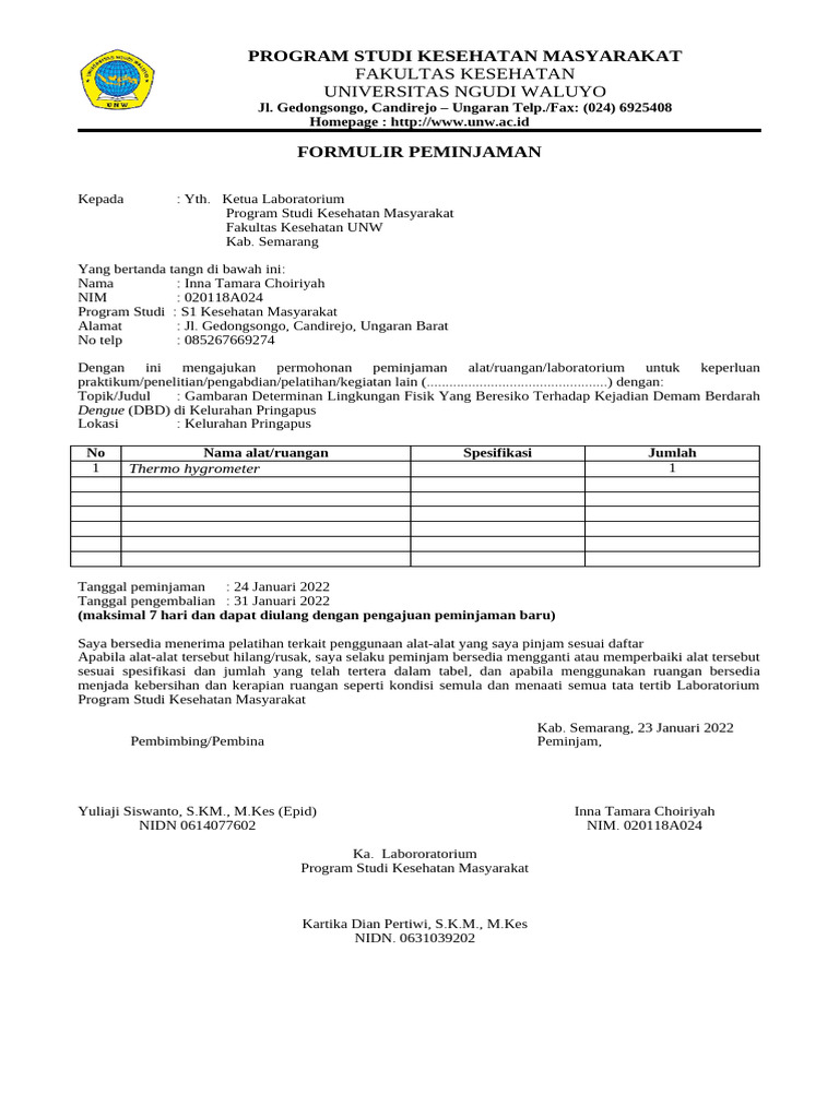 Form Peminjaman Alat | PDF