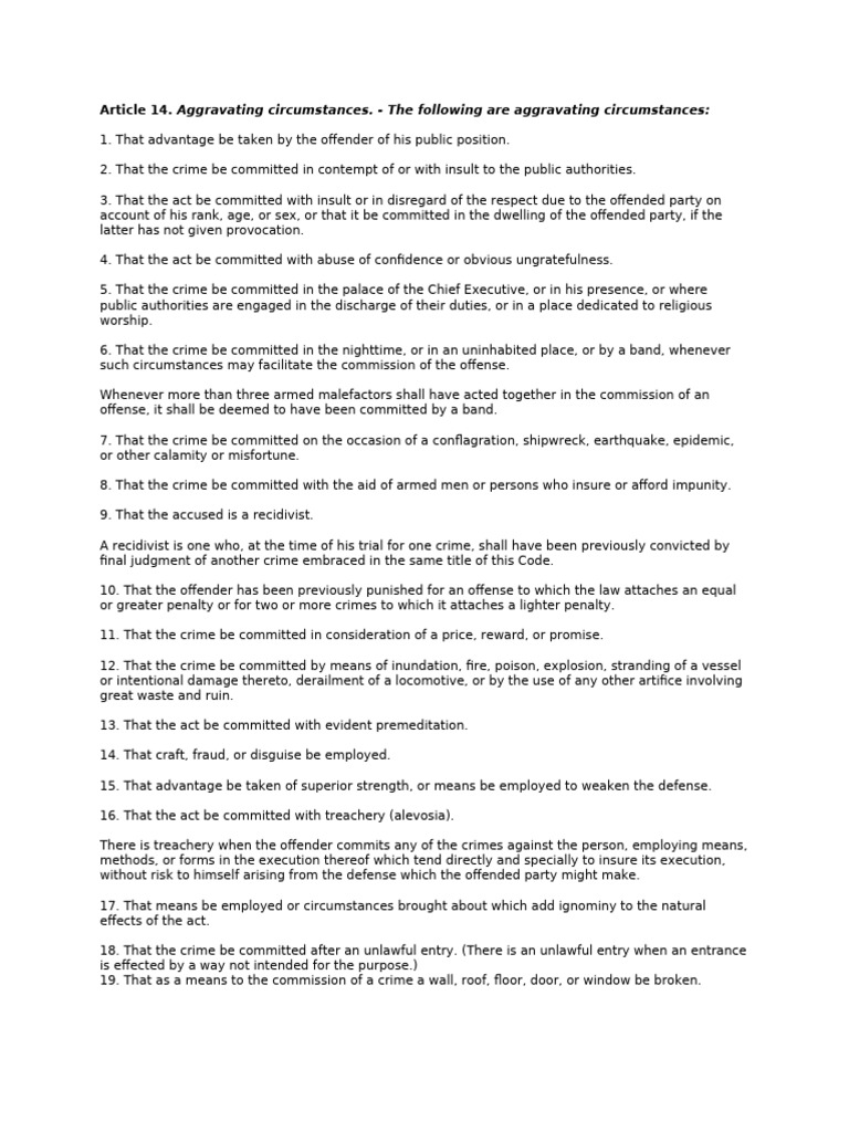 Article 14-Aggravating Circumstances | PDF | Crimes | Crime & Violence