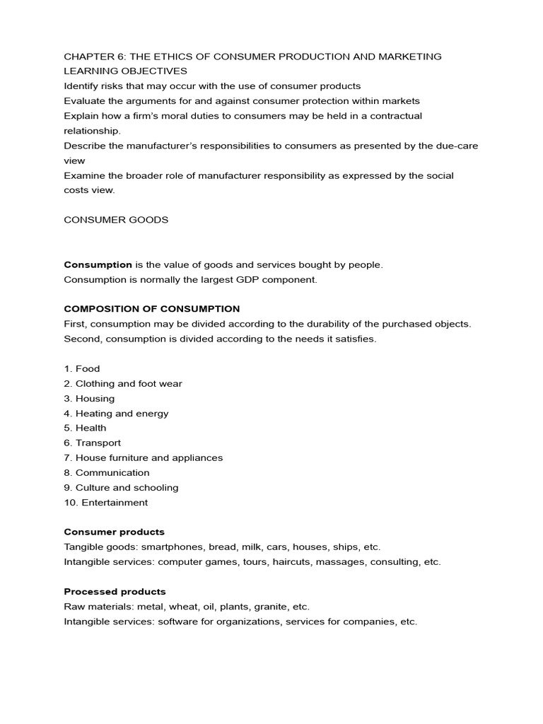 Ethics of Consumer Production & Marketing | PDF | Final Good | Advertising
