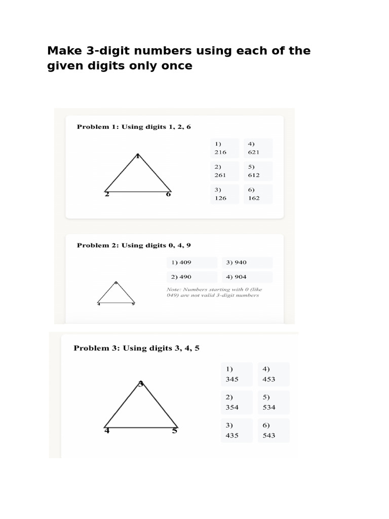 Make Three Digit Numbers | PDF
