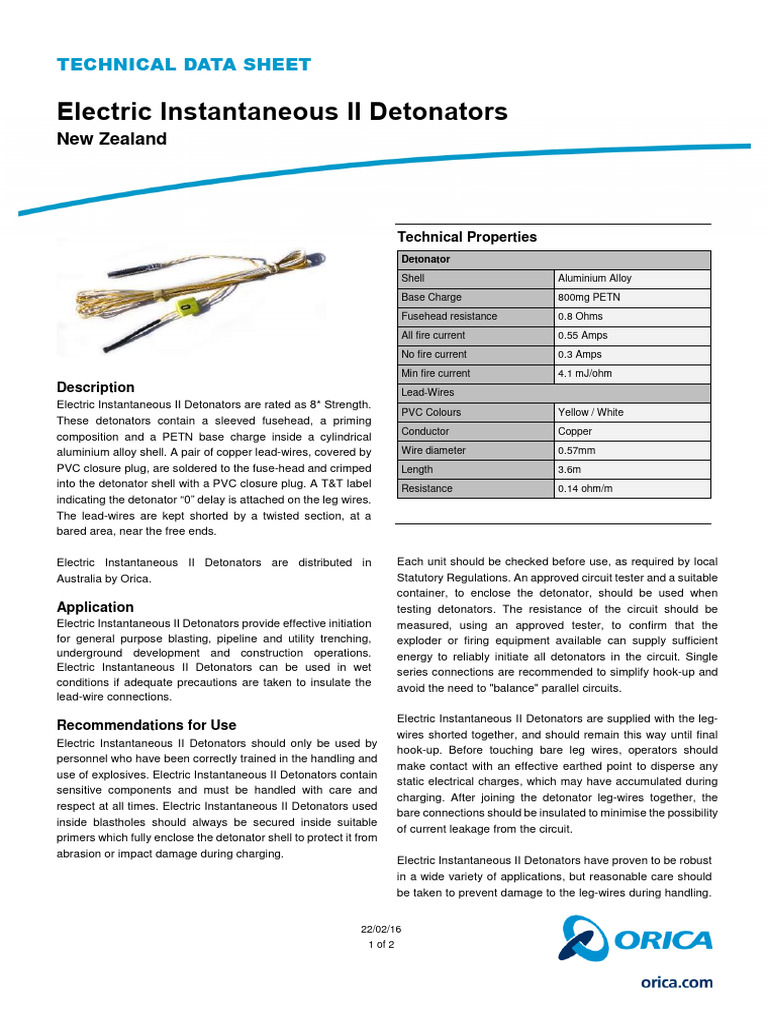 TDS Instantaneous II Detonator - New Zealand - 22022016 | PDF ...