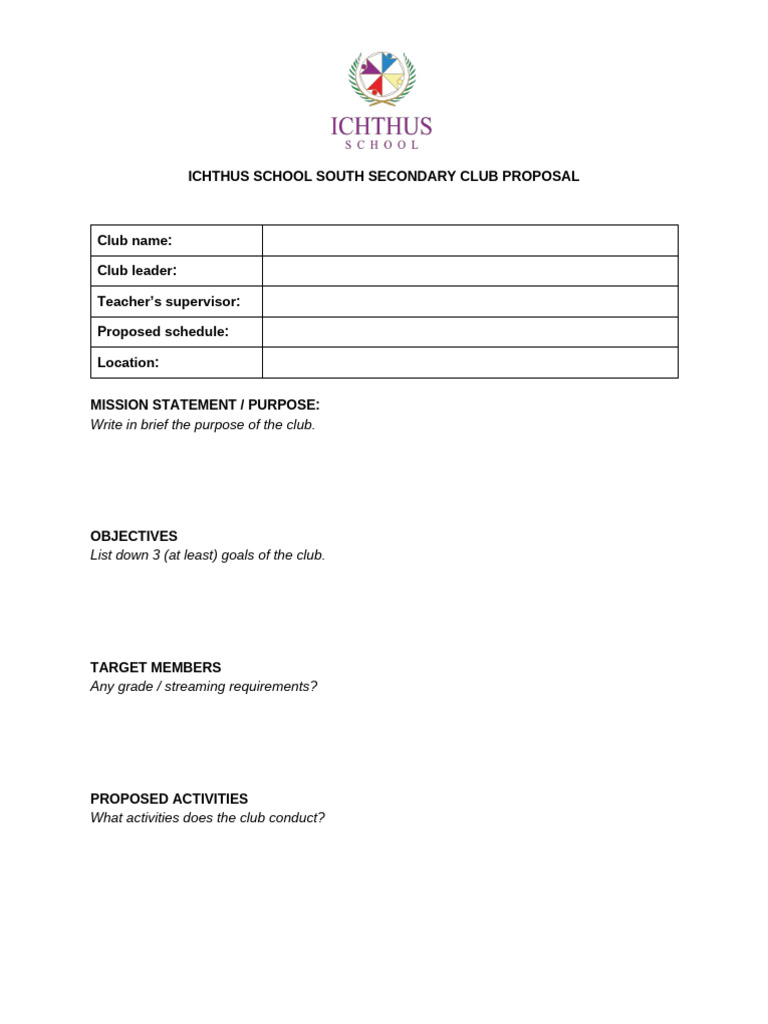 High School Club Proposal Template | PDF