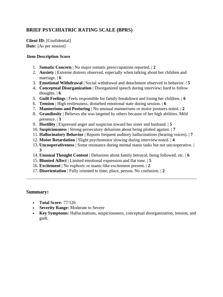 Brief Psychiatric Rating Scale - Docx3 | PDF