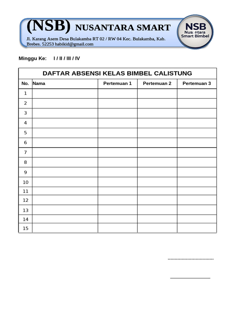 Absensi, Lembar Evaluasi Dan Form Pendaftaran Siswa | PDF