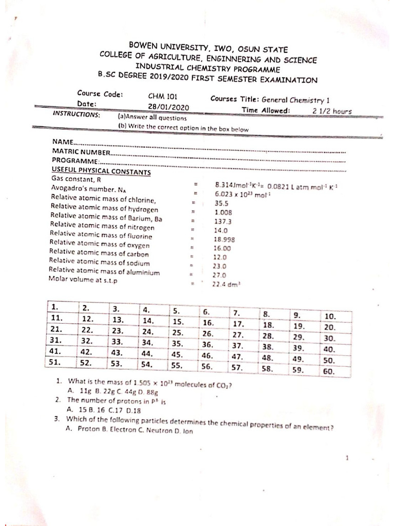 CHM 101. 2019-2020 | PDF