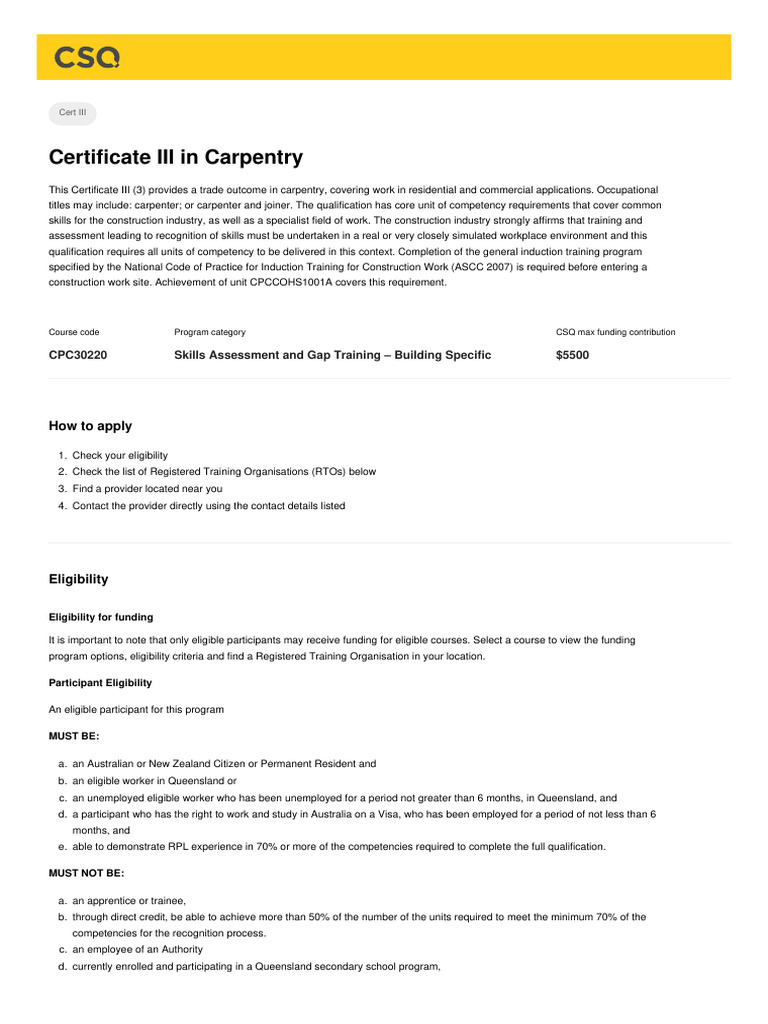 CSQ-Certificate III in Carpentry | PDF | Carpentry