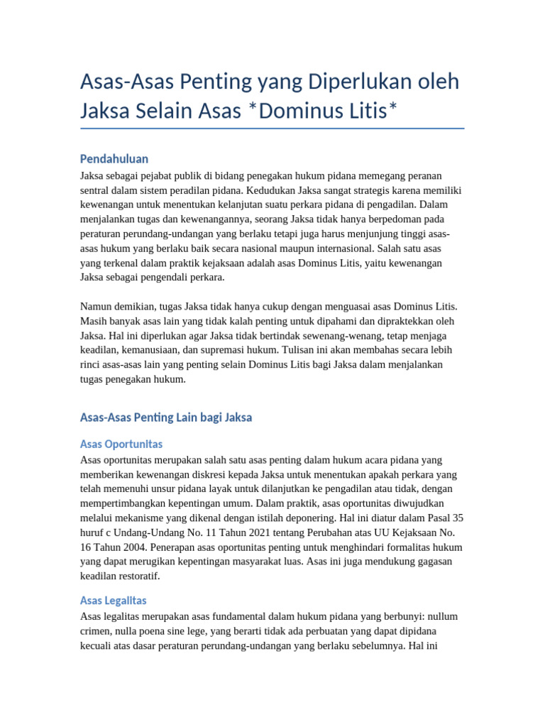 Asas Jaksa Selain Dominus Litis | PDF