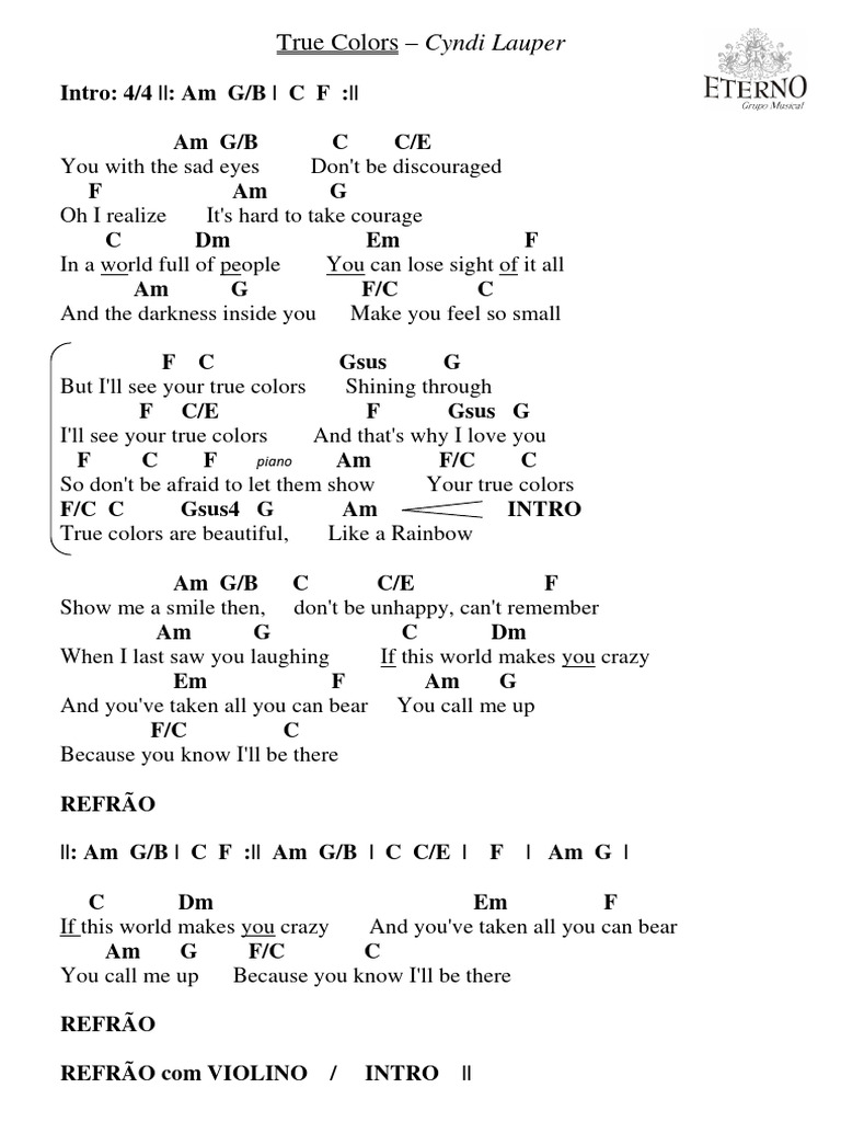 True Colors Ukulele Chords & Lyrics | PDF