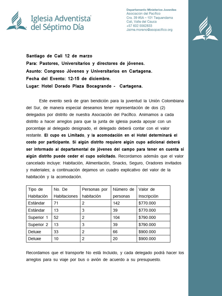 Circular Congreso Jovenes - Cartagena Ucs | PDF