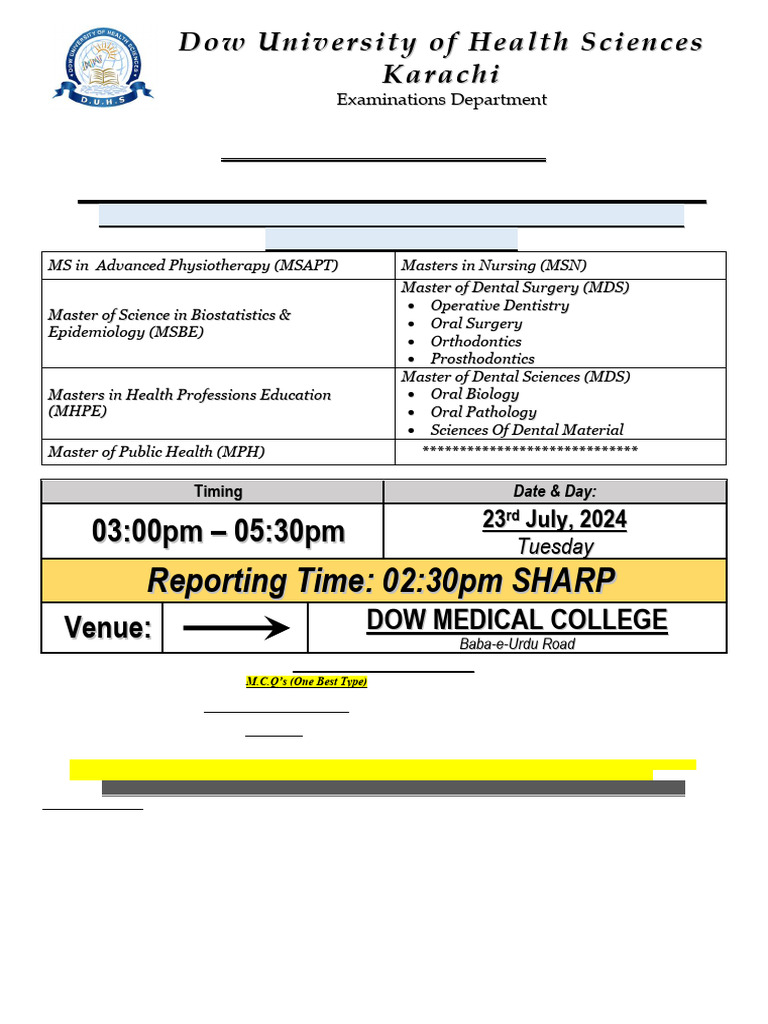 DUHS 2024 Master's Exam Instructions | PDF | Health Care