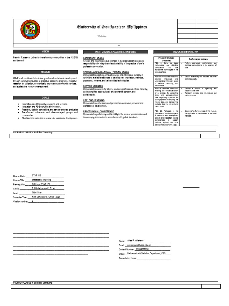 Stat 312 Syllabus - SY2023-2024 | PDF | Matrix (Mathematics) | Object ...