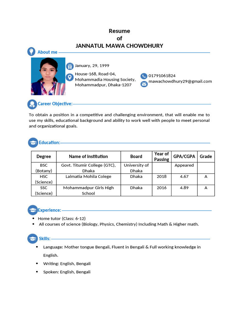 Jannatul Mawa Chowdhury CV | PDF