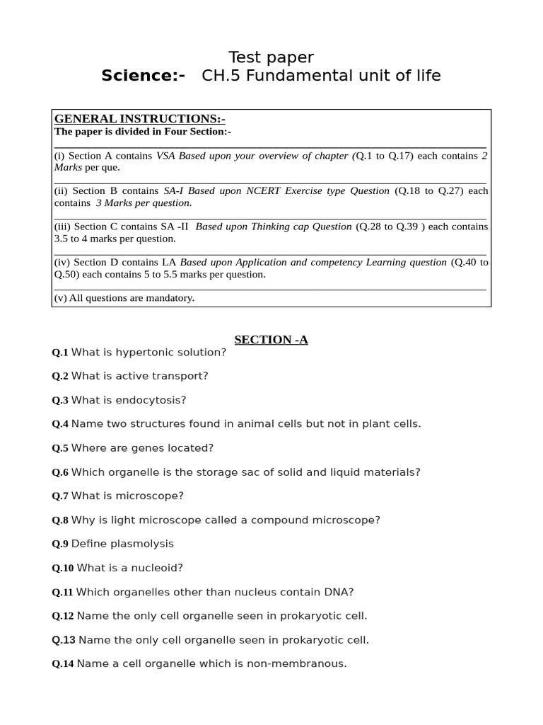 Cell Worksheet Class IX | PDF | Cell (Biology) | Digestion