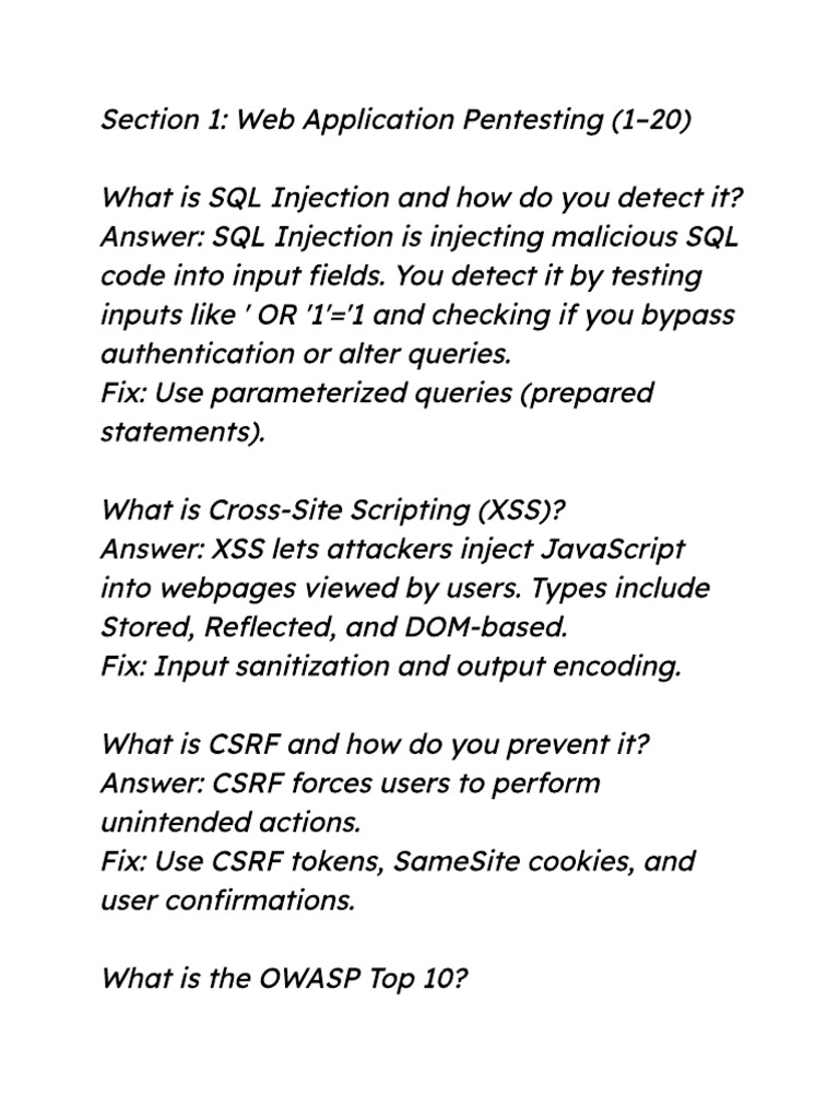 Pentesting Interview Questions | PDF