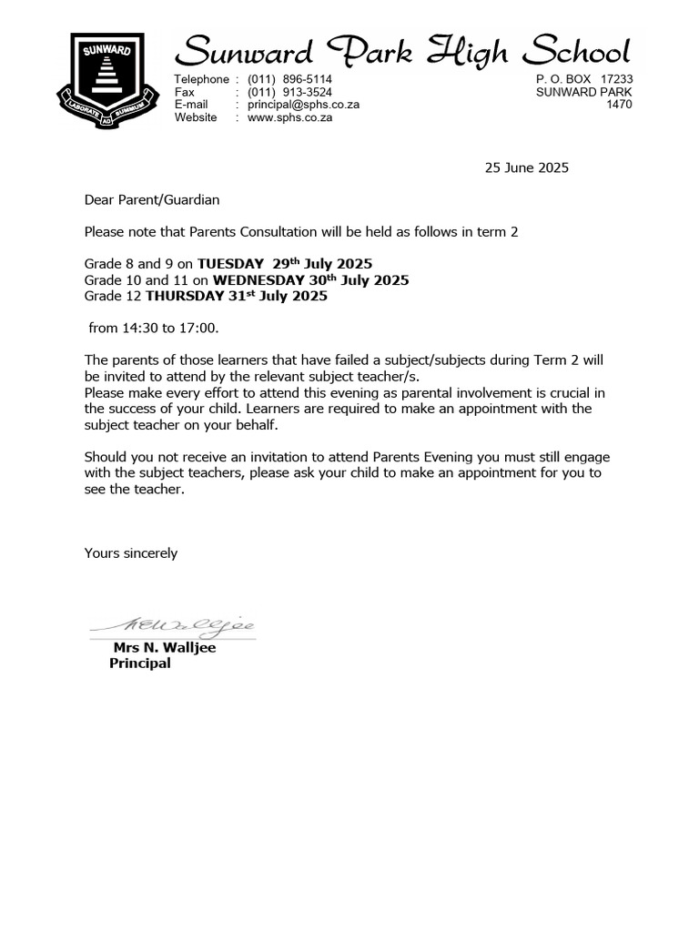 Parents Evening LETTER July 2025 | PDF
