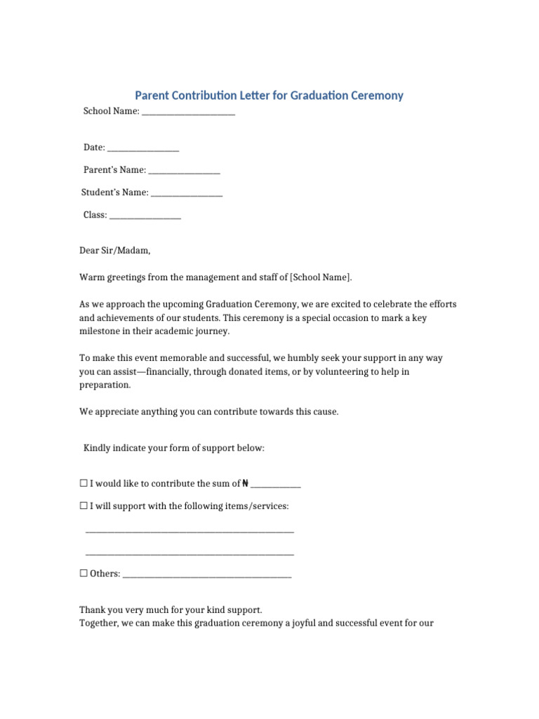 Parent Contribution Letter Graduation | PDF