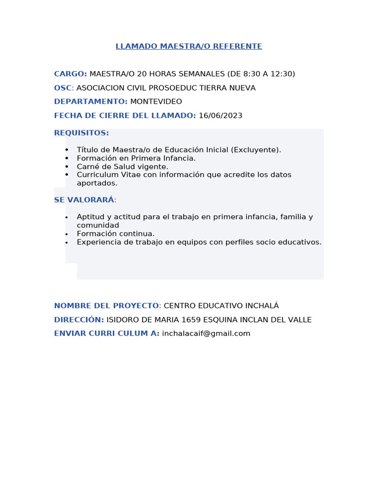 Llama Do Maestra Referent Ectr Oinc Hal A | PDF