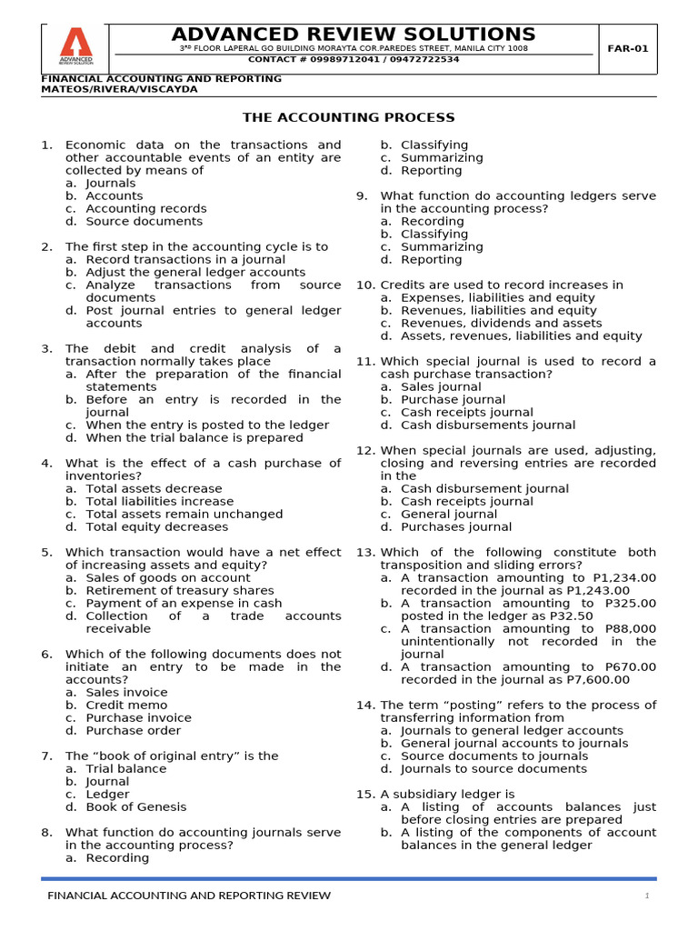 Financial Accounting Review Questions | PDF | Debits And Credits | Expense