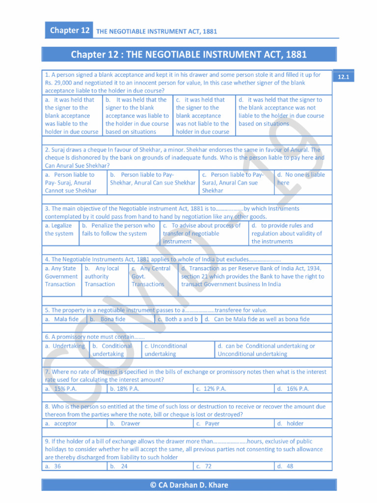 12. the Negotiable Instruments Act, 1881 | PDF