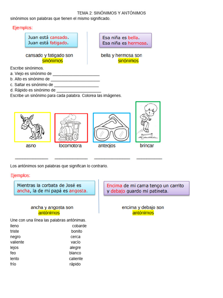 Tema 2 - Sinónimos y Antónimos | PDF