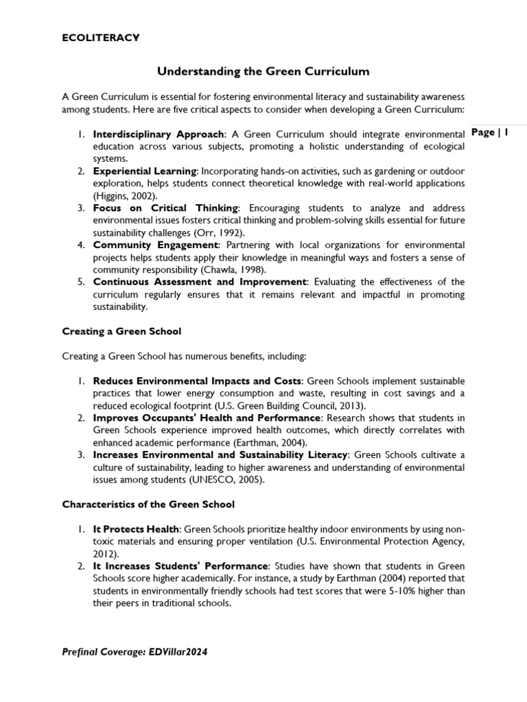 Green Curriculum for Sustainable Schools | PDF | Sustainability | Ecology
