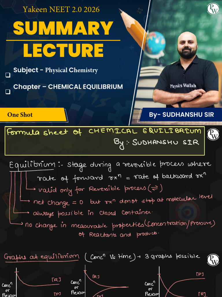Chemical Equilibrium - Summary Class Notes | PDF