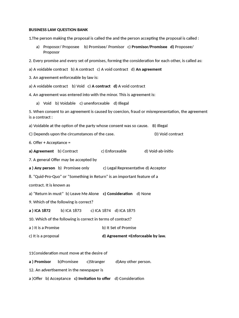 Business Law Question Bank | PDF | Legal Concepts | Private Law