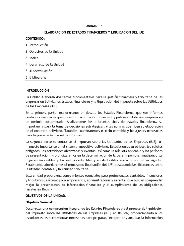 Unidad - 4 Estados Financieros y Liquidacion de Iue | PDF | Estado financiero | Depreciación