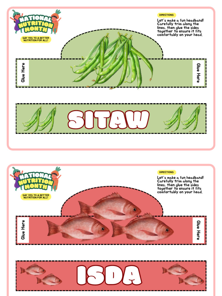 Nutrition Month Paper Craft Fruits and Vegetables Headband Template in ...