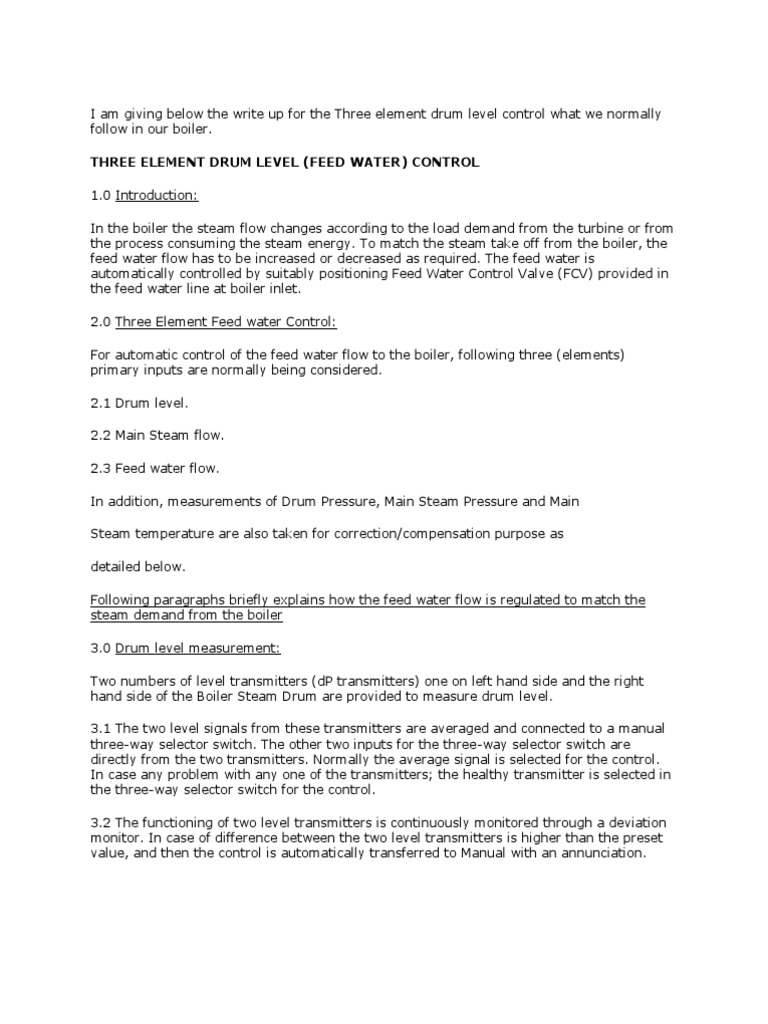 Three Element Drum Level Control | PDF | Boiler | Switch