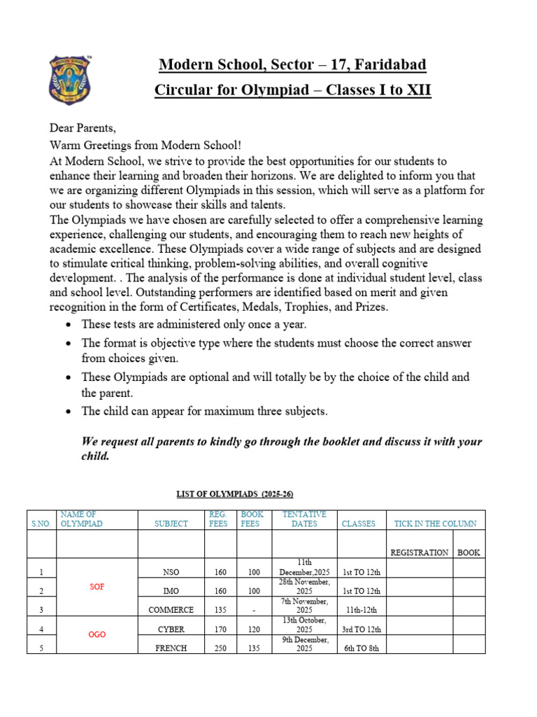 Olympiad Circular2025 26 | PDF | Behavioural Sciences | Cognition