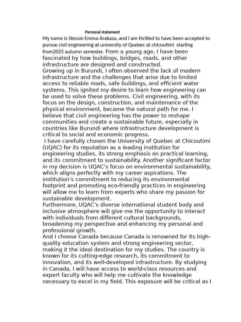 School Personal Statement Example | PDF | Sustainability | Infrastructure