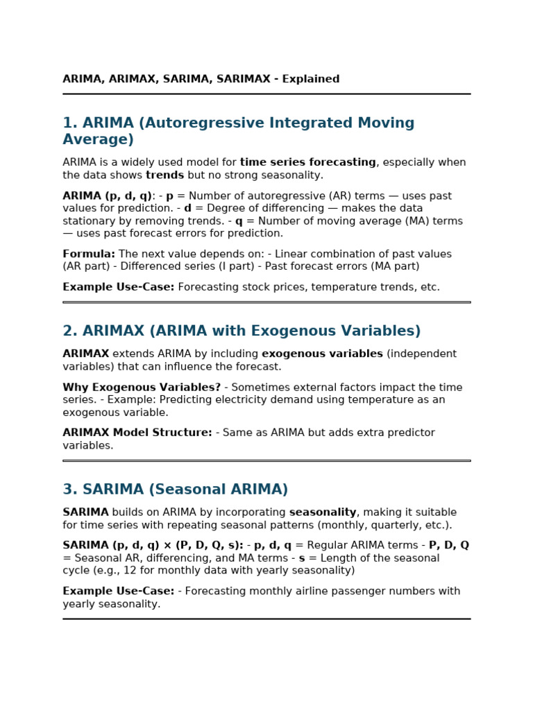 SARIMAX and Forecasting Models Explained | PDF