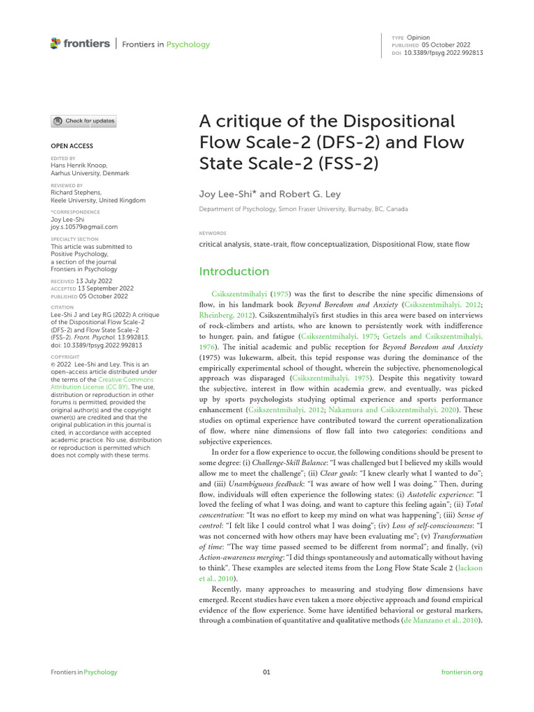 Critique of DFS-2 and FSS-2 Scales | PDF | Flow (Psychology) | Cognition