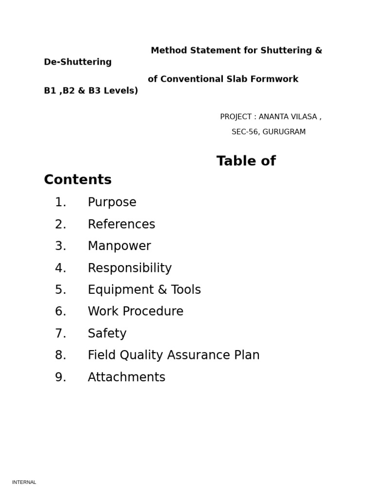 Method Statement For Shuttering and De-Shuttering of Tabla Formwork For Core Area | PDF ...