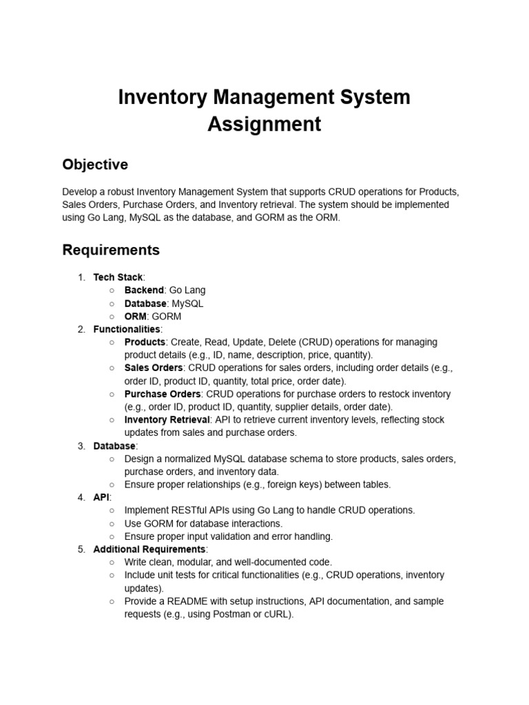 Inventory Management System Assignment | PDF | Databases | My Sql