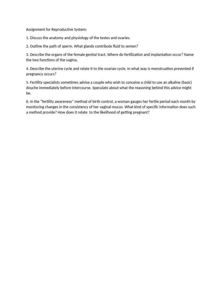 Assignment For Reproductive System | PDF