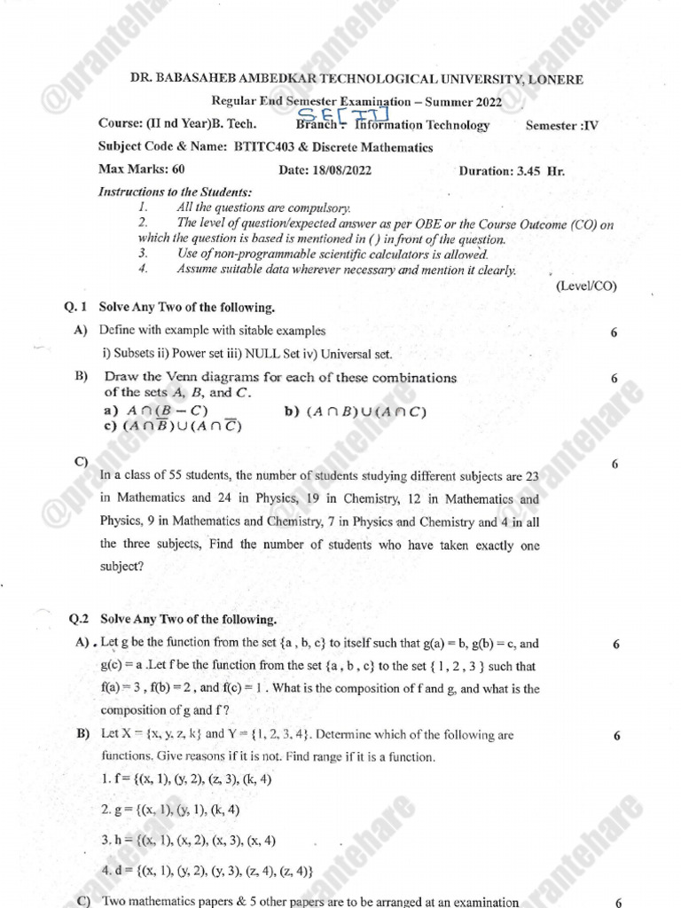 Discrete Mathematics ALL PYQ (Pran Tehare) | PDF | Vertex (Graph Theory) | Combinatorics