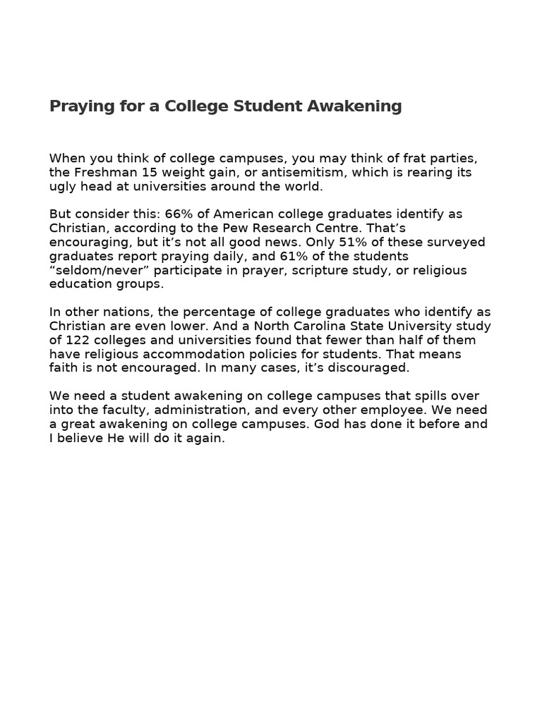 Praying For A College Student Awakening | PDF | Prayer | Jesus
