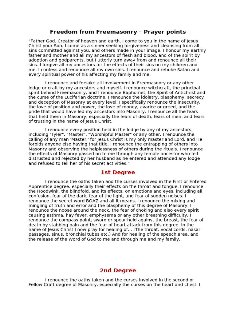 Encounter Camp Freedom From Freemasonry Prayer Points | PDF ...