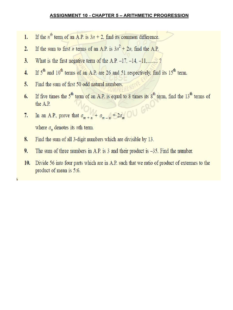 A10 - Assignment 10 - Chapter 5 - Arithmetic Progression | PDF