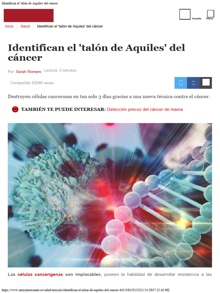 Identifican El 'Talón de Aquiles' Del Cáncer | PDF | Cáncer | Cromatina