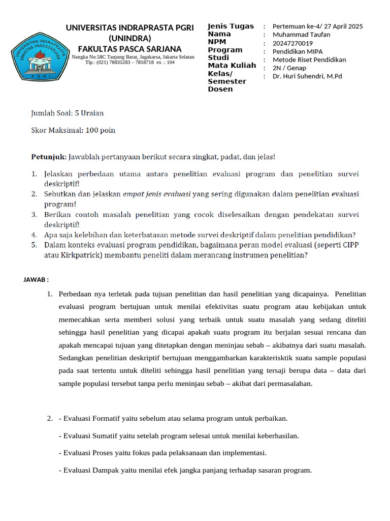 Metode Evaluasi Program dan PTK dalam Pendidikan | PDF