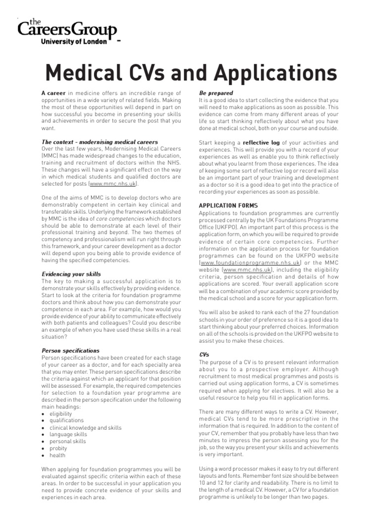 Medical CVs and Applications | PDF | Health Care
