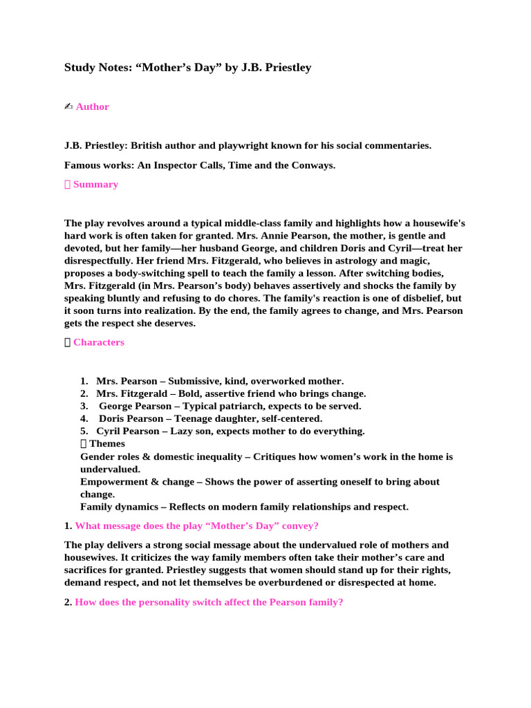 Mrs. Pearson's Transformation in "Mother's Day" | PDF